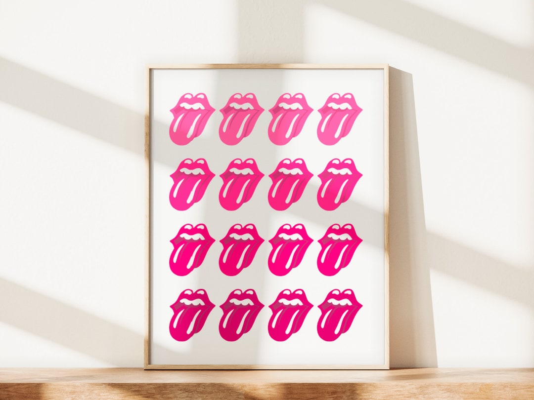 Pink Lips Wall Art Print Preppy Room Decor Mouth Tongue - Etsy