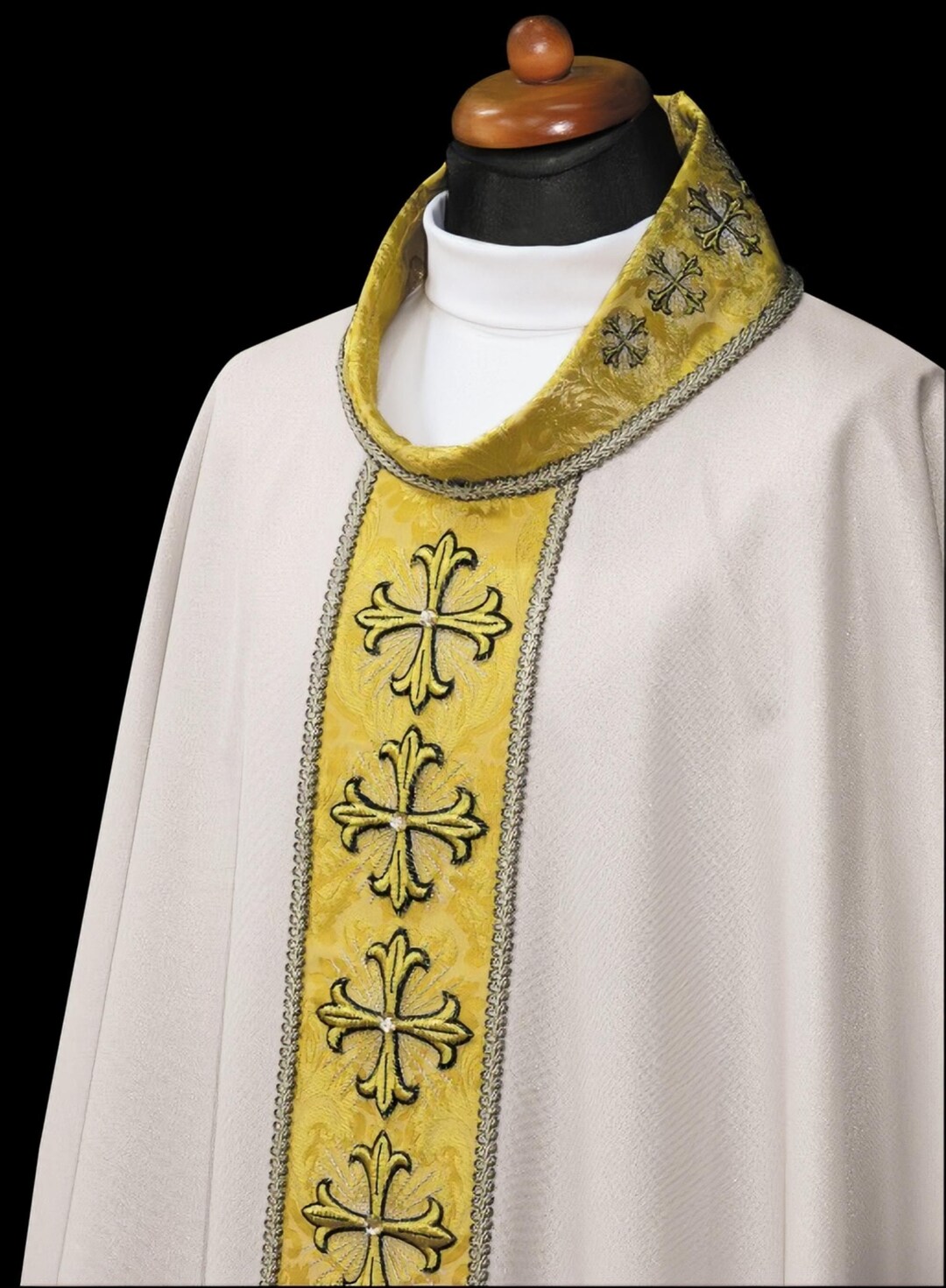 Heavenly Harmony: Cream Brocade Chasuble With Embroidered Crosses and ...
