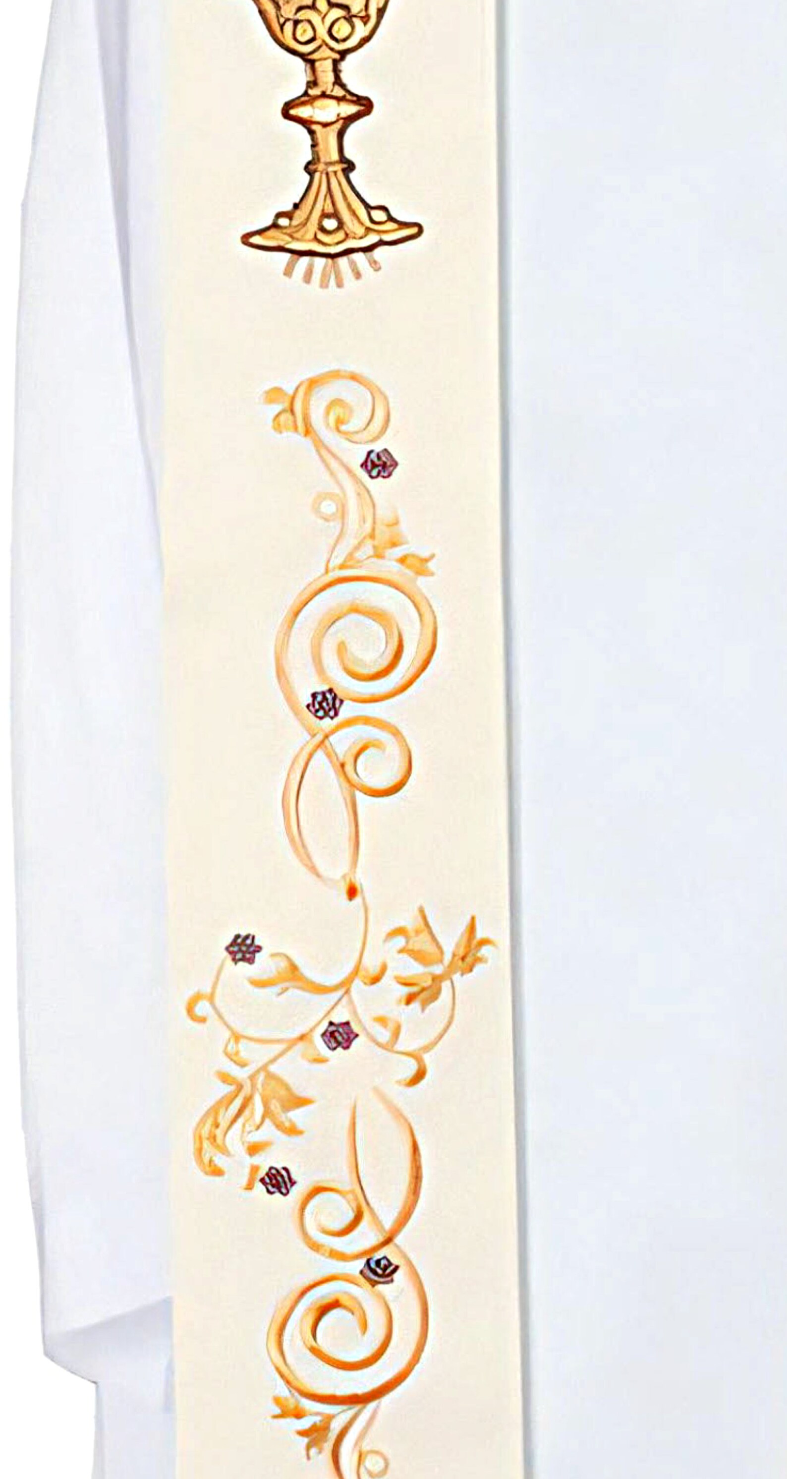Sanctified Splendor: Cream Stole With Intricate IHS and Chalice ...