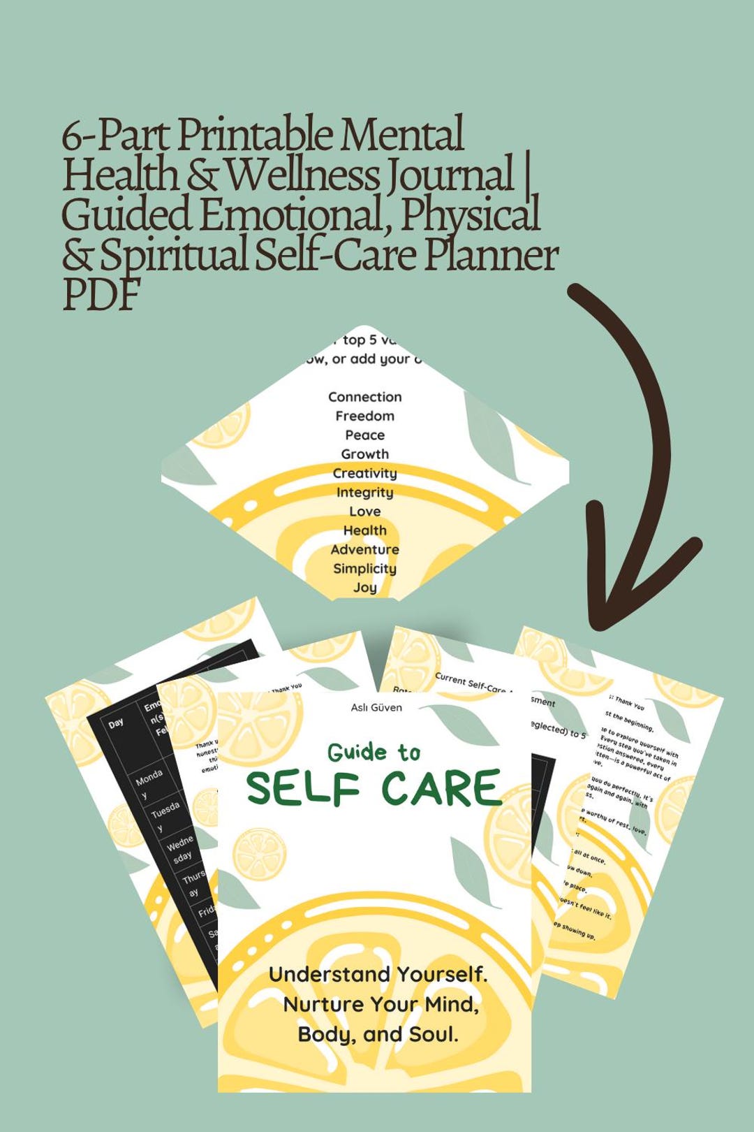 Self-care Workbook | 6-part Printable Mental Health & Wellness Journal ...