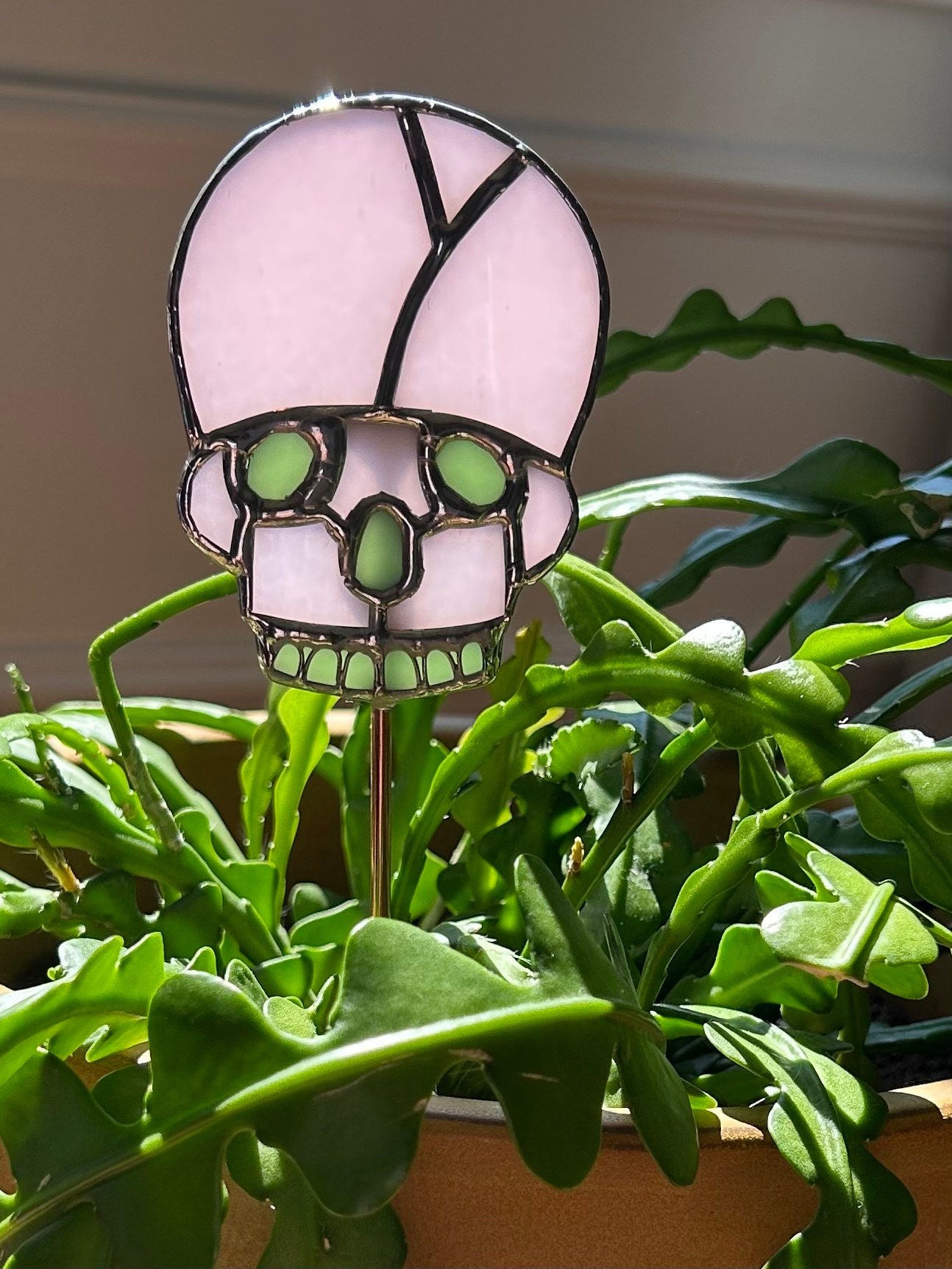 Stained Glass Skull Plant Stake - Etsy