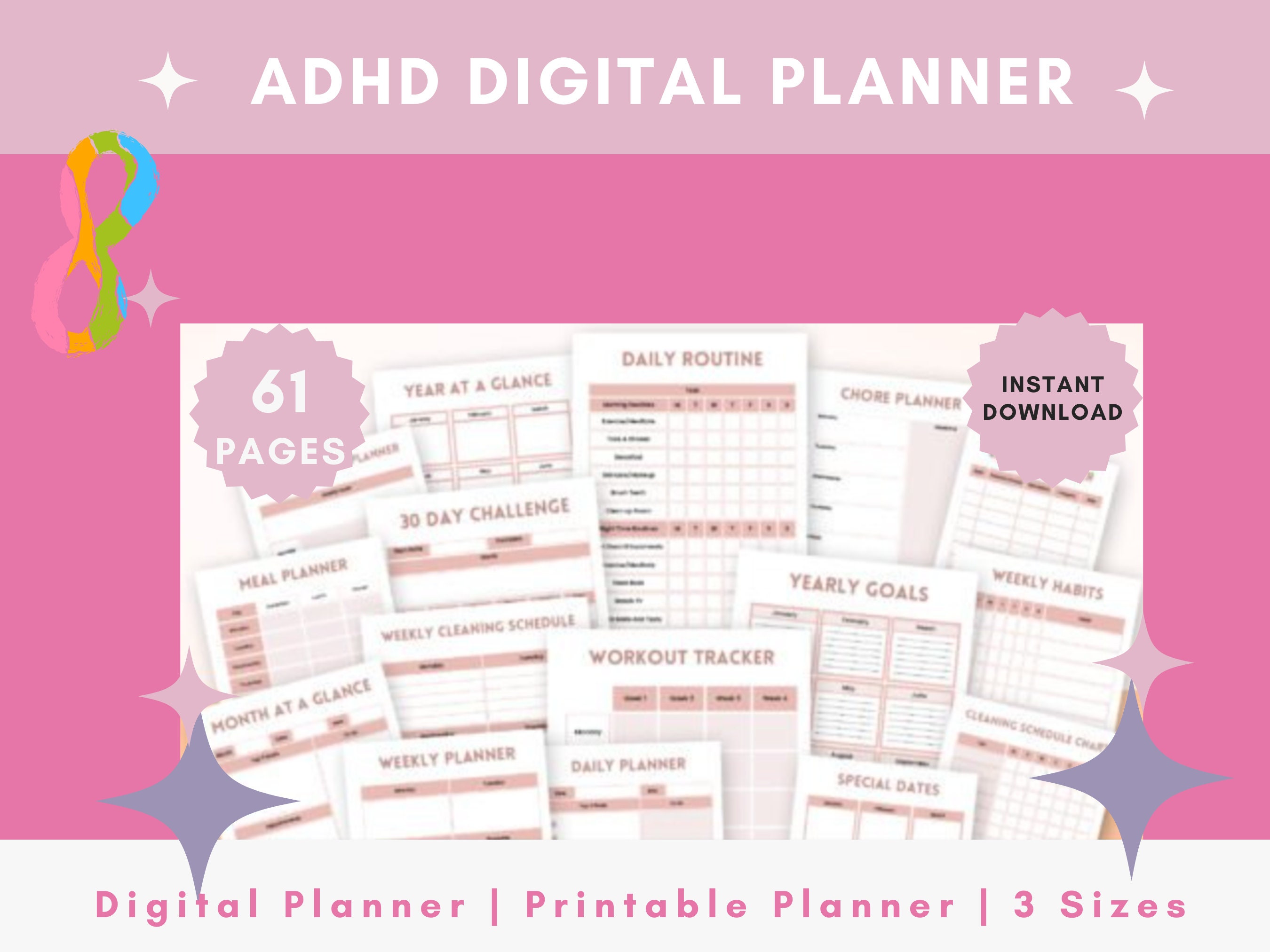 ADHD Digital Planner, ADHA Planner Printable, Planner Bundle, Adhd ...