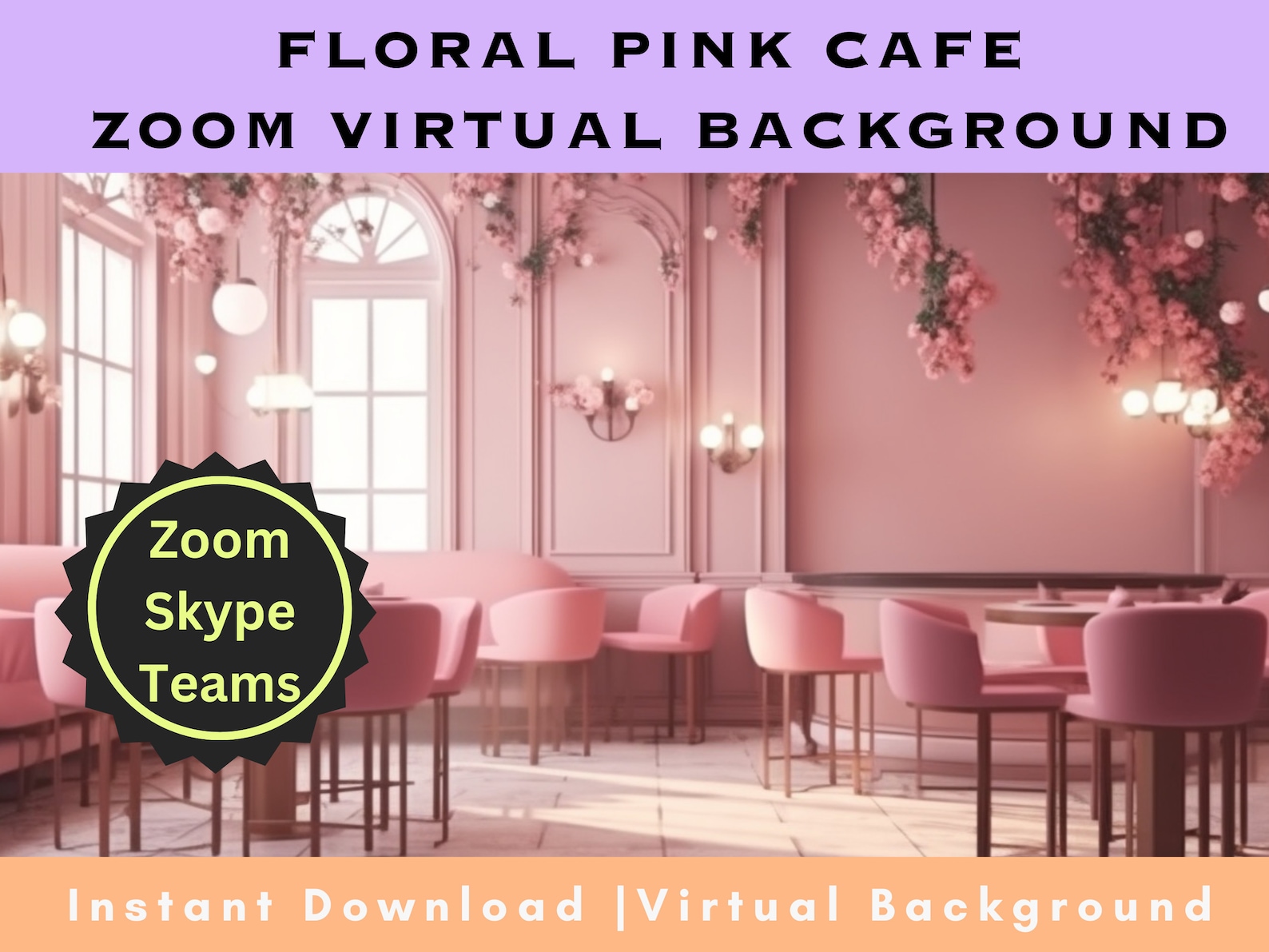 Virtual Zoom Background - Pink Luxury Cafe - Instant Download - Teams ...