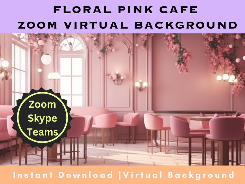 Virtual Zoom Background - Pink Luxury Cafe - Instant Download - Teams ...