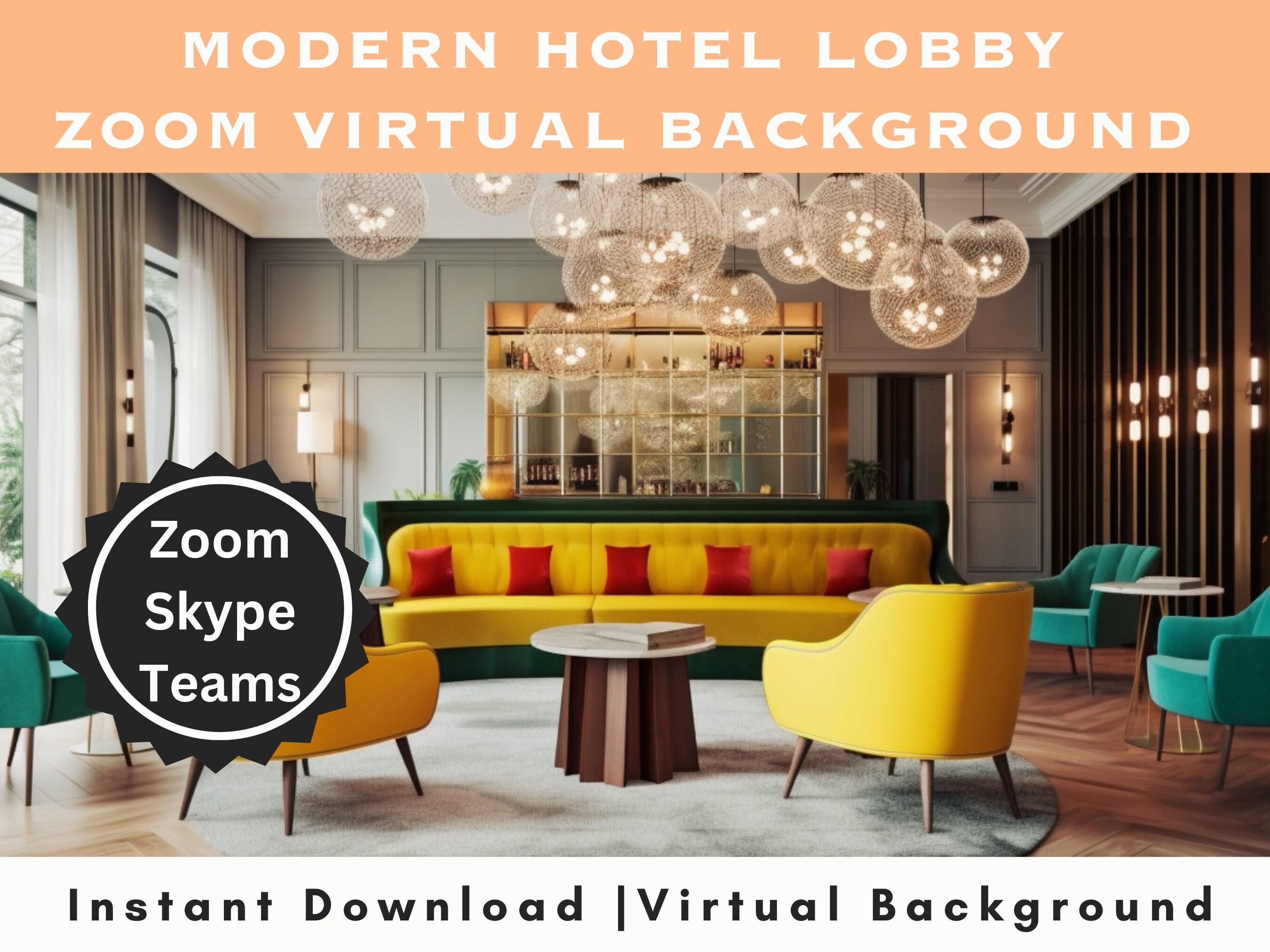 Virtual Modern Bright Hotel Lobby Video Conferencing Background | Zoom ...