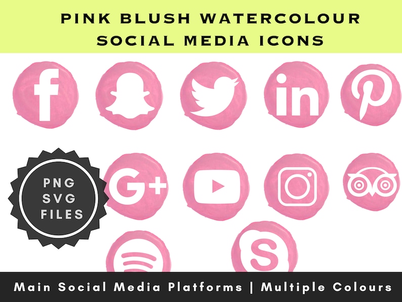 Pink Watercolor Blush Social Media Icons - Social Media Logos - Main ...