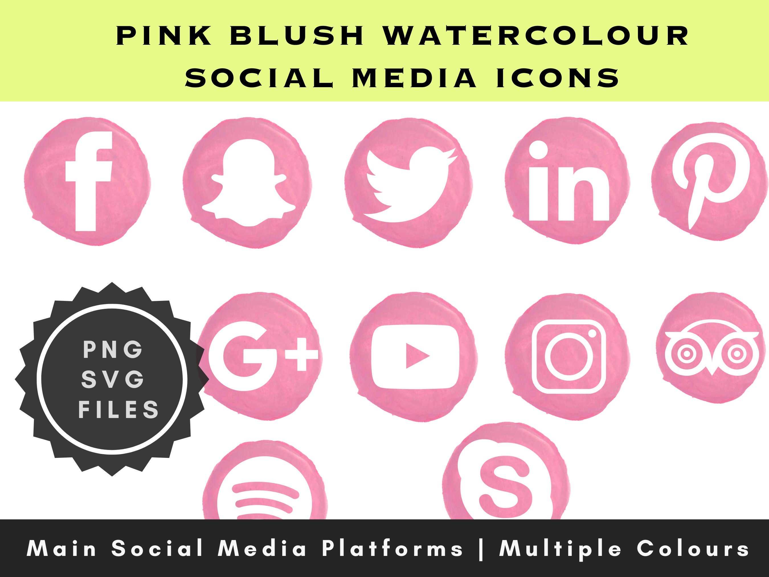 Pink Watercolor Blush Social Media Icons - Social Media Logos - Main ...