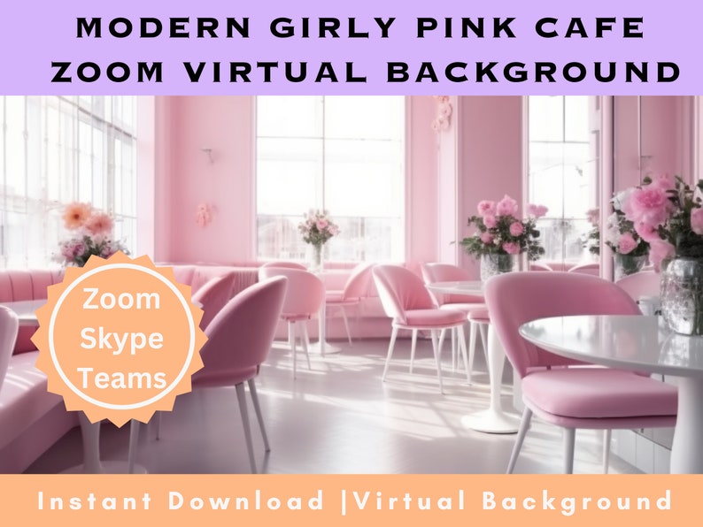 Virtual Zoom Background Pink Luxury Cafe Instant Download Teams ...
