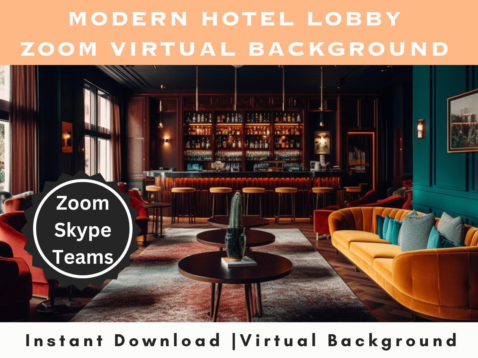 Modern Hotel Lobby Virtual Zoom Background, Professional Virtual ...