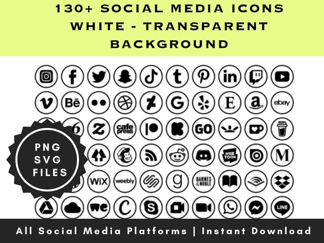 White Social Media Icons - Over 130 Icons - All Social Media Platforms ...
