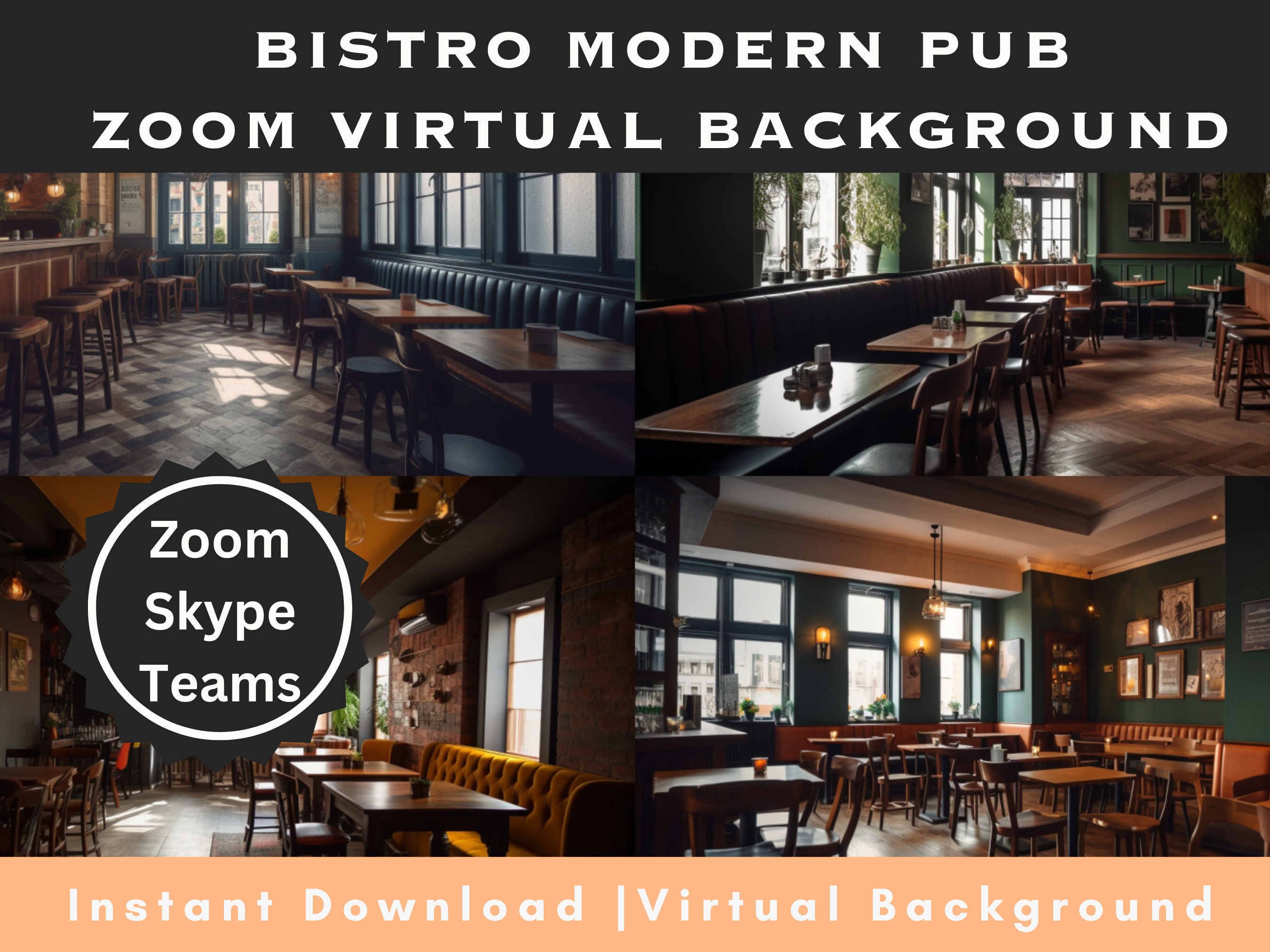 Bistro Pub Virtual Background, Bundle, Tarven Zoom Background, Public ...