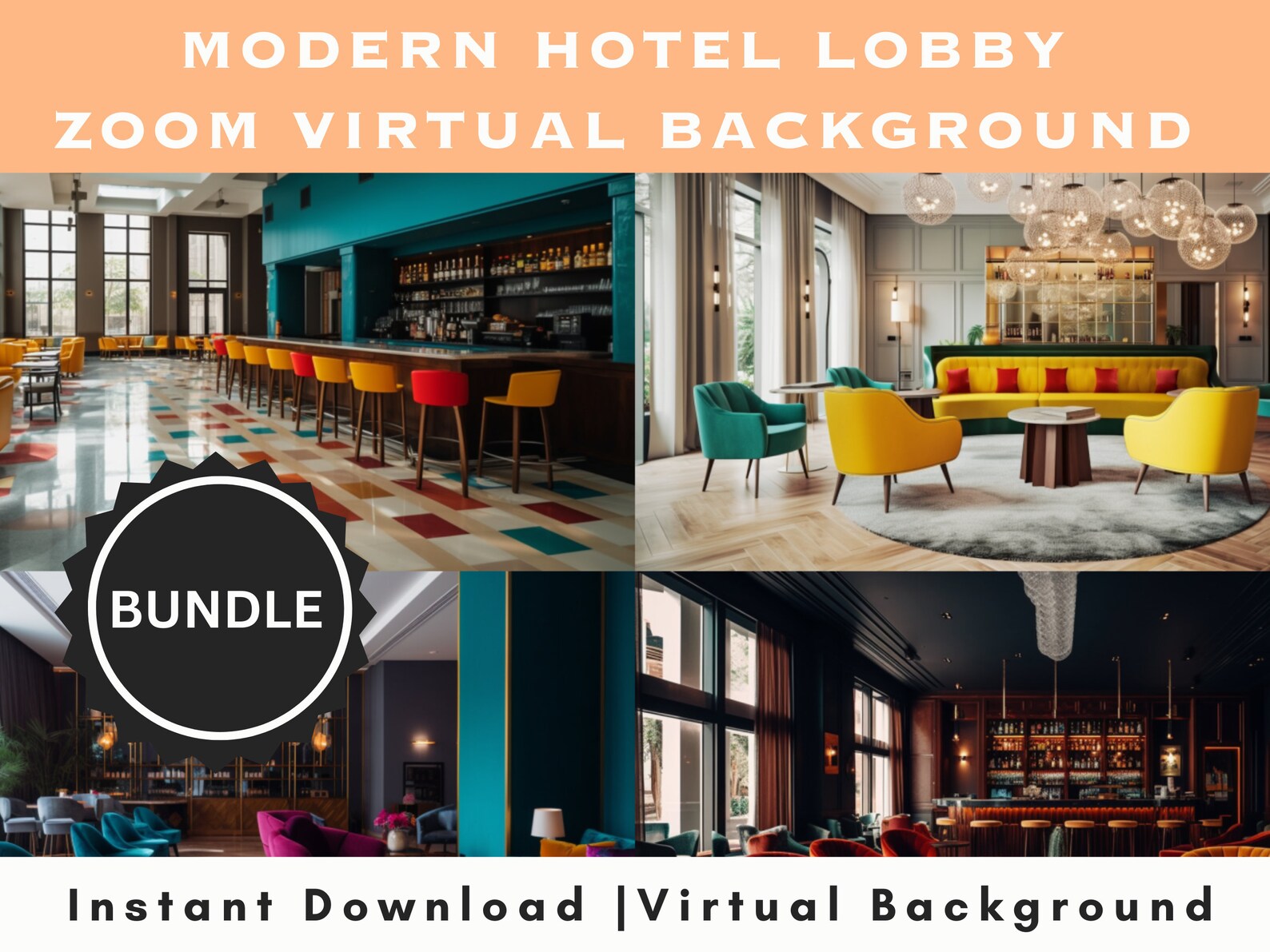 Virtual Modern Hotel Lobby, Video Conferencing Background, Zoom ...