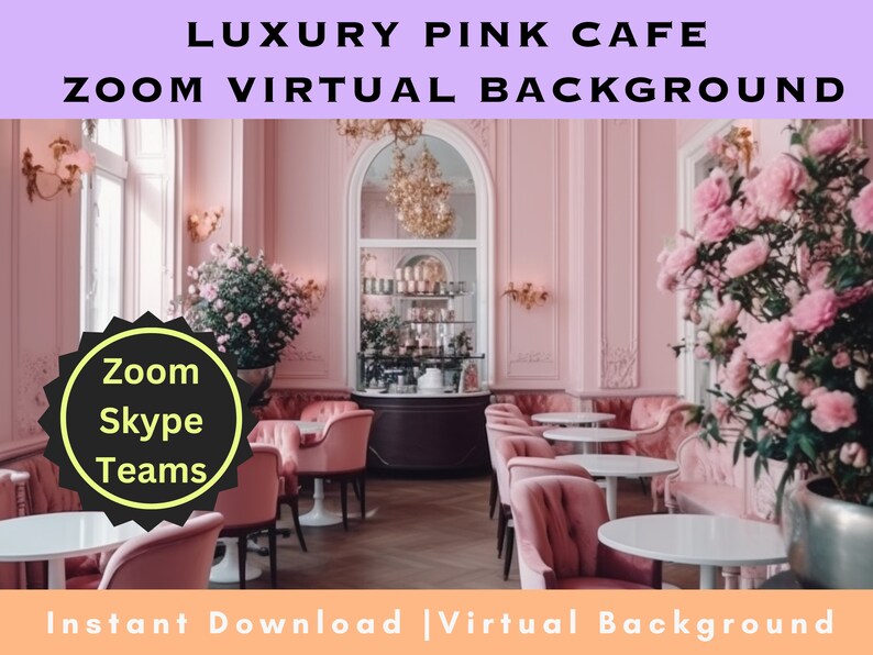 Virtual Zoom Background - Pink Luxury Cafe - Instant Download - Teams ...