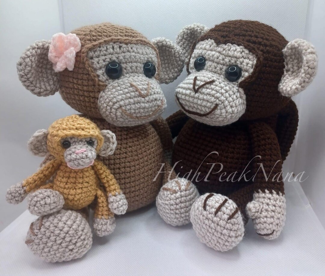 Handmade Amigurumi Crocheted Cheeky Monkey Family | Mummy | Daddy ...