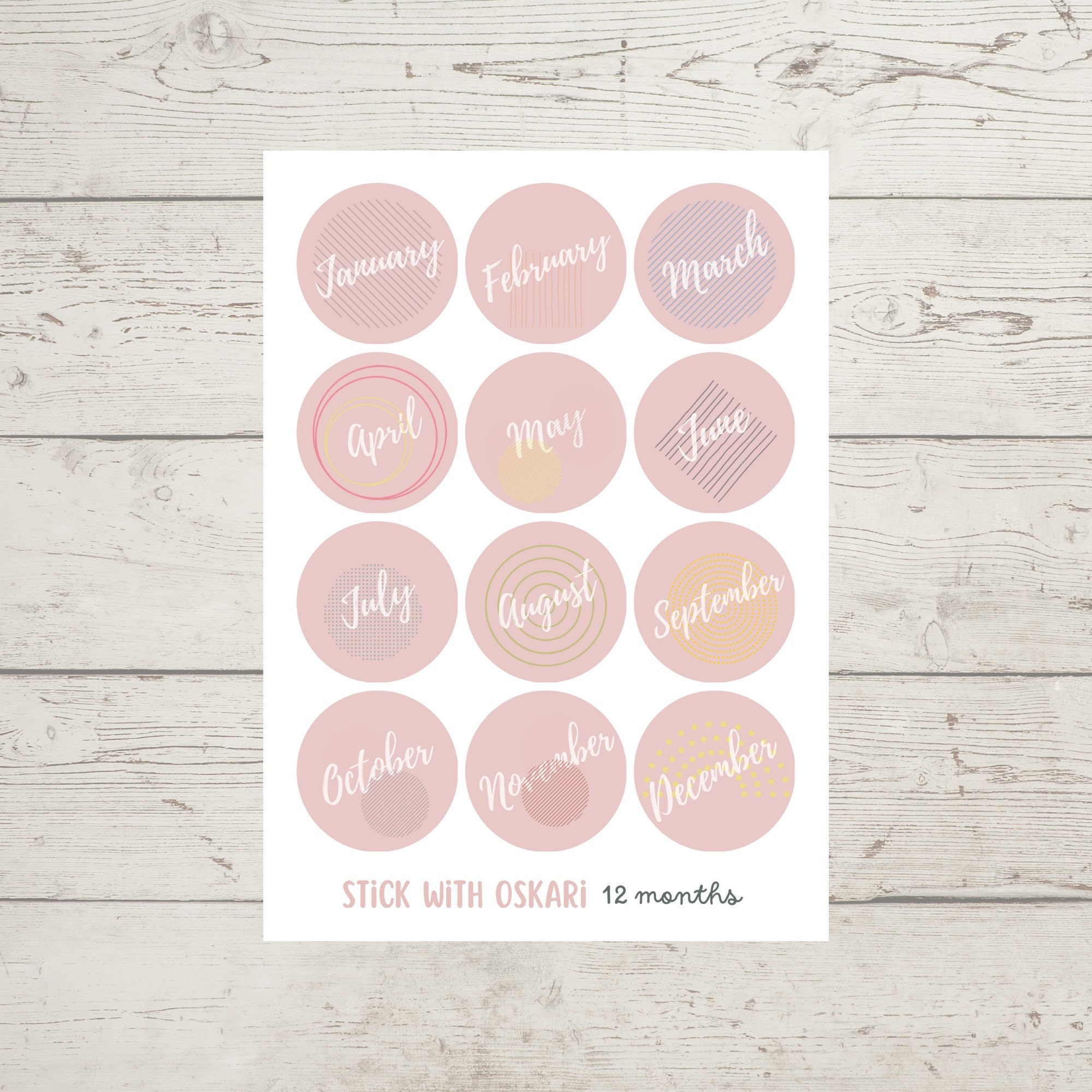 Pink Sticker Sheet 12 Months With Graphic Patterns Neutral Sticker ...
