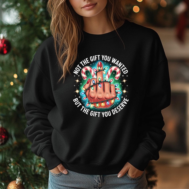 Sarcastic Christmas Middle Finger Shirt - Funny Holiday Pullover - Etsy