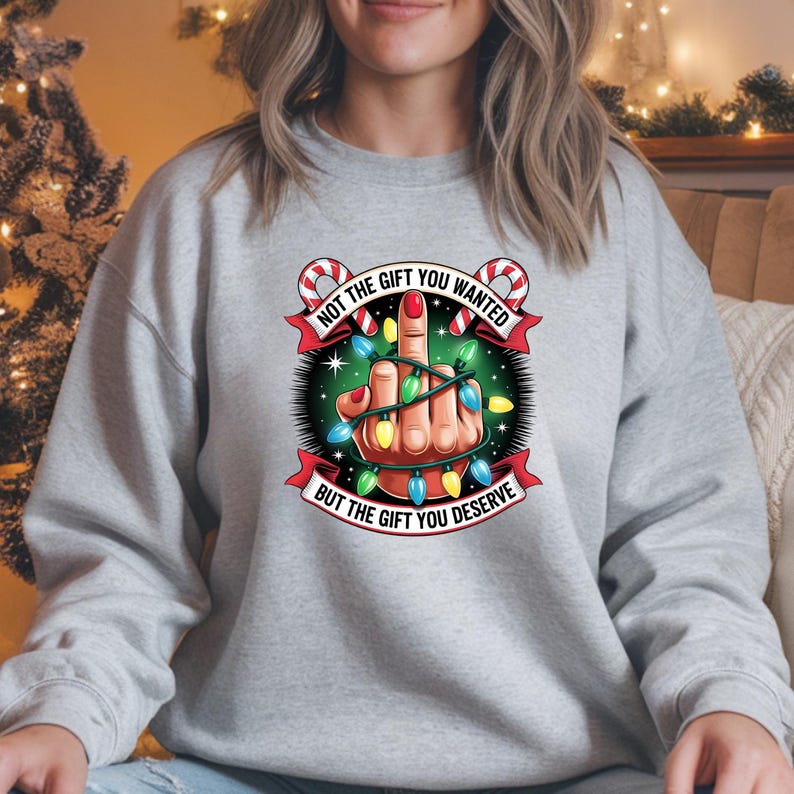 Sarcastic Christmas Middle Finger Shirt - Funny Holiday Pullover - Etsy