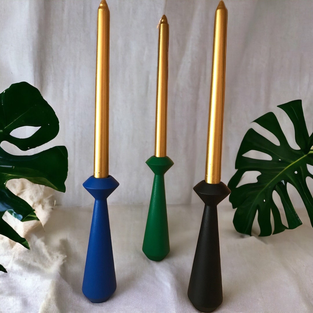 Colourful Wooden Candlestick Holder Set, Hand Painted Candlestick ...