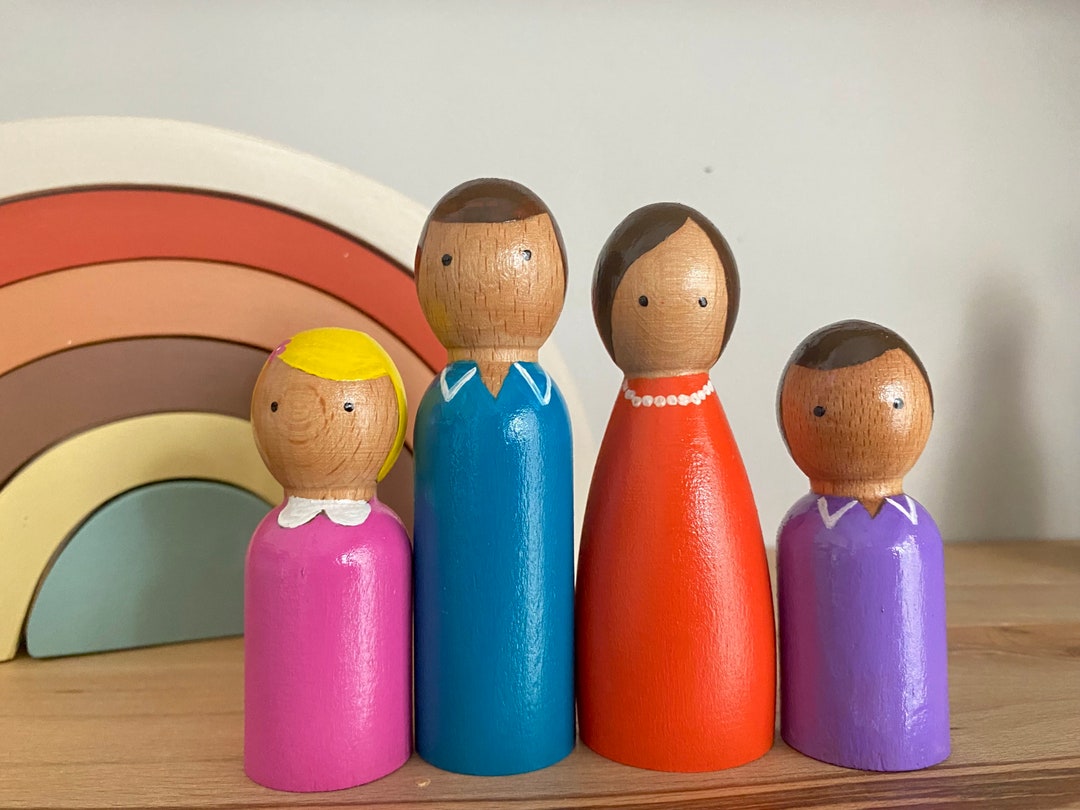Waldorf Peg Family Set, Diversity Toy, Montessori Toddler Peg Dolls ...