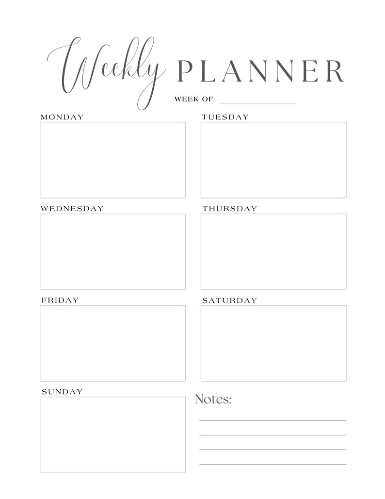 Weekly Planner Printable, Instant Download, Minimal Planner, Weekly ...