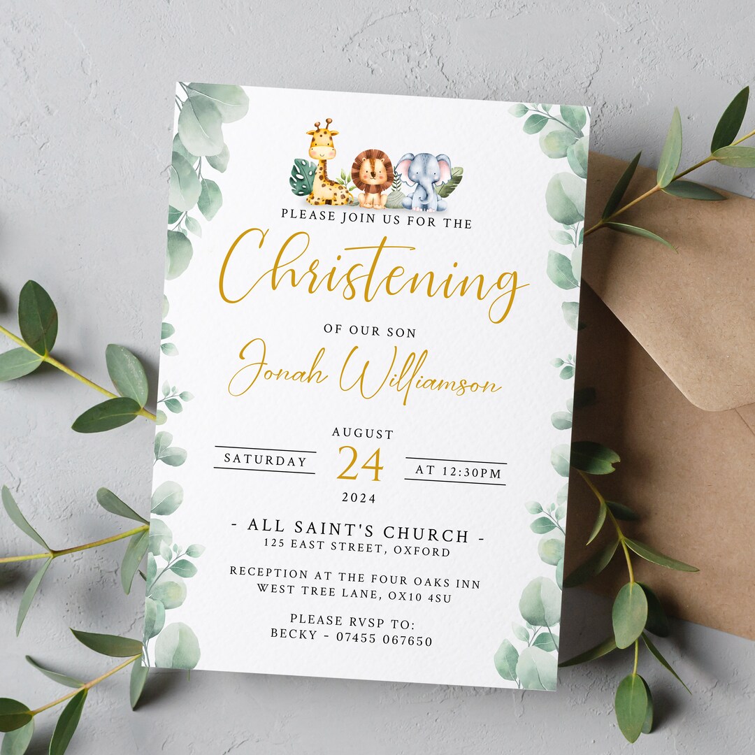 Safari Animals Baptism Invitation , Jungle Animal Christening Invite ...