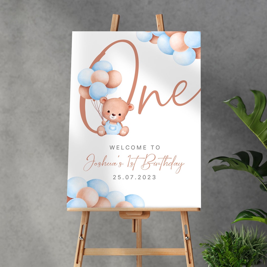 First Birthday Welcome Sign, Babys 1st Birthday, Teddy Bear Poster ...