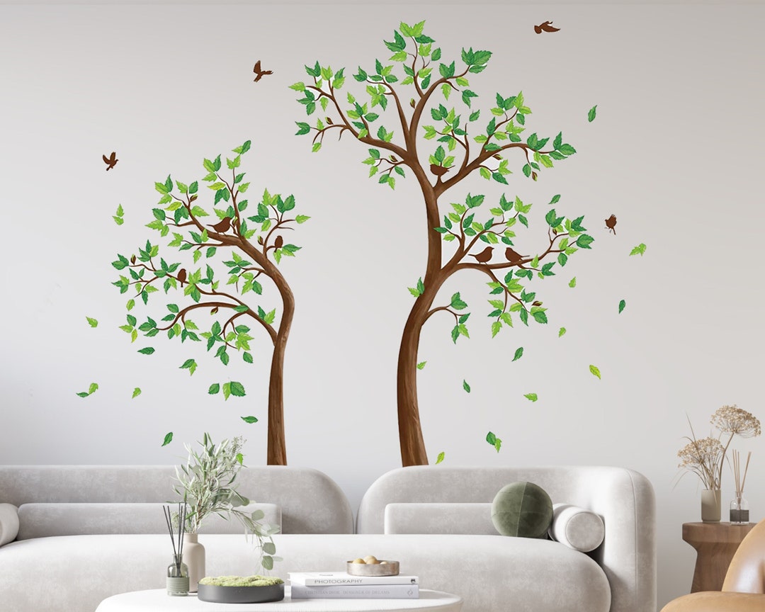 Tree Wall Stickers, Living Room Decals, Greenery Leaves, Split Tree ...