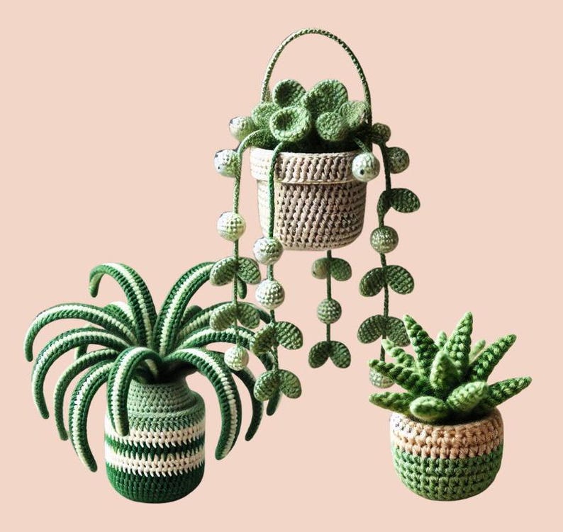 Crochet Pot Plant Pattern Set: Amigurumi Aloe, Pearls, Spider Plant ...