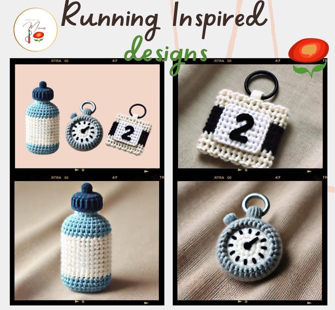 Running Crochet Pattern Set | Amigurumi Water Bottle, Stopwatch & Race ...