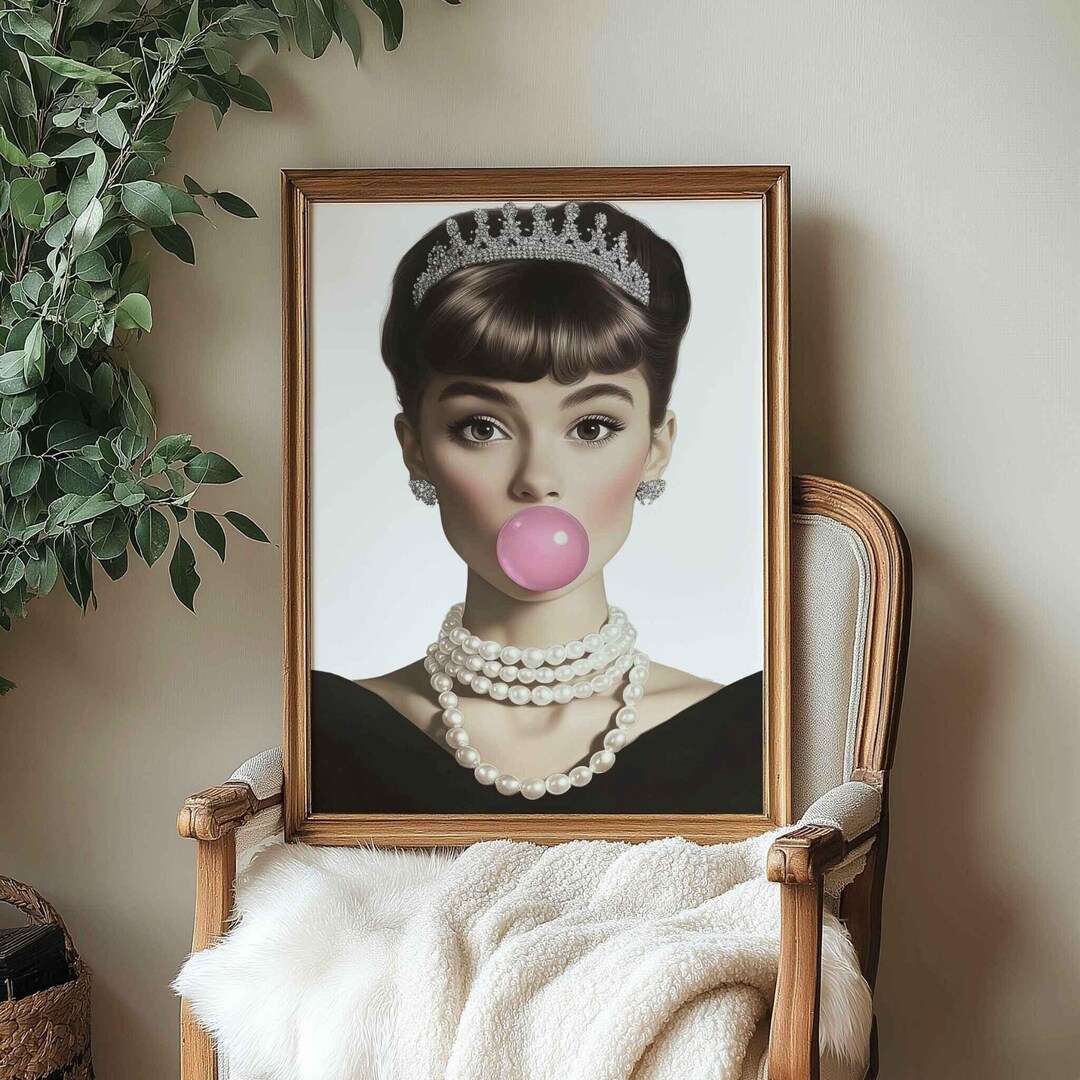 Audrey Hepburn Canvas, Bubble Gum Print, Hepburn Pink Lips, Vintage ...