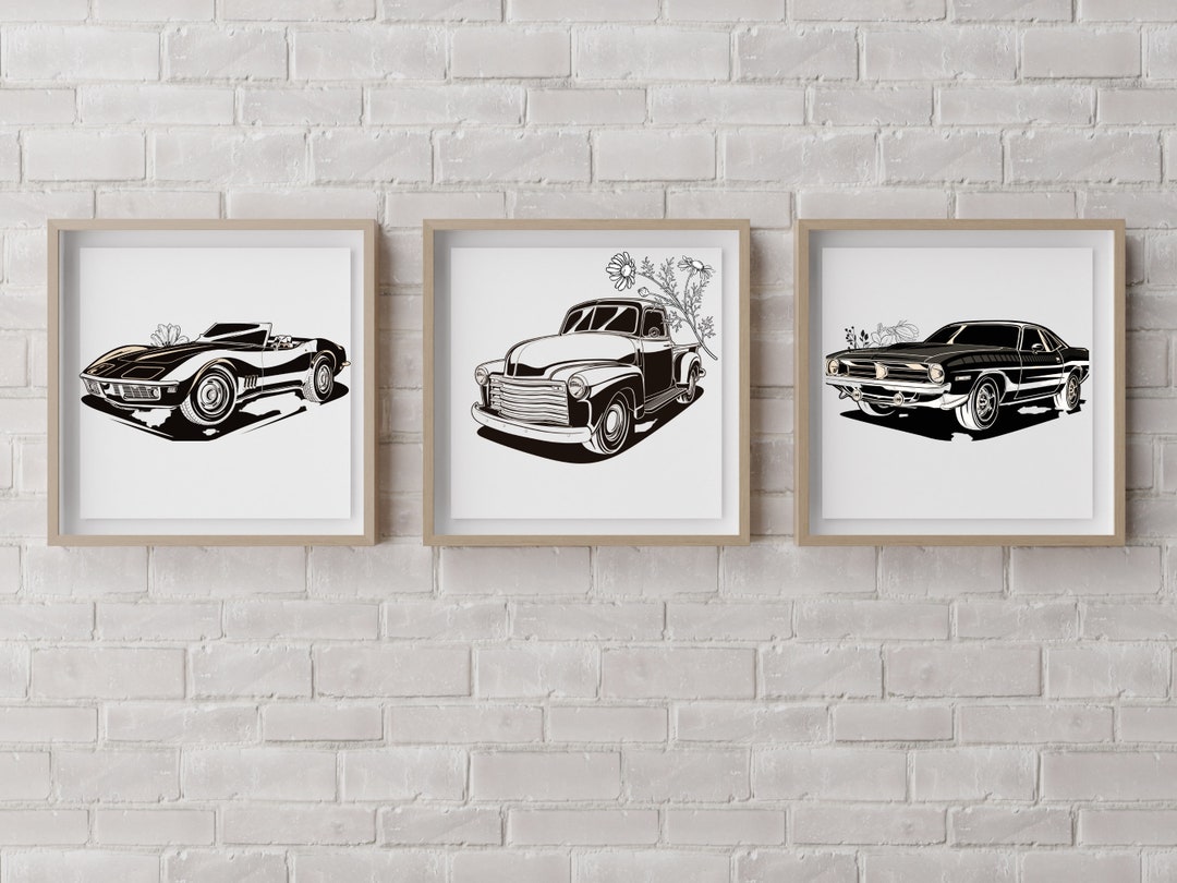 Set of 3 Digital Car Posters Car Illustrations Digital Artwork Car ...