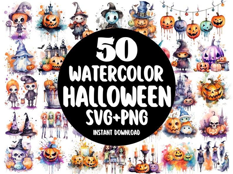 Watercolor Halloween Clipart Unique Designs Png Halloween - Etsy