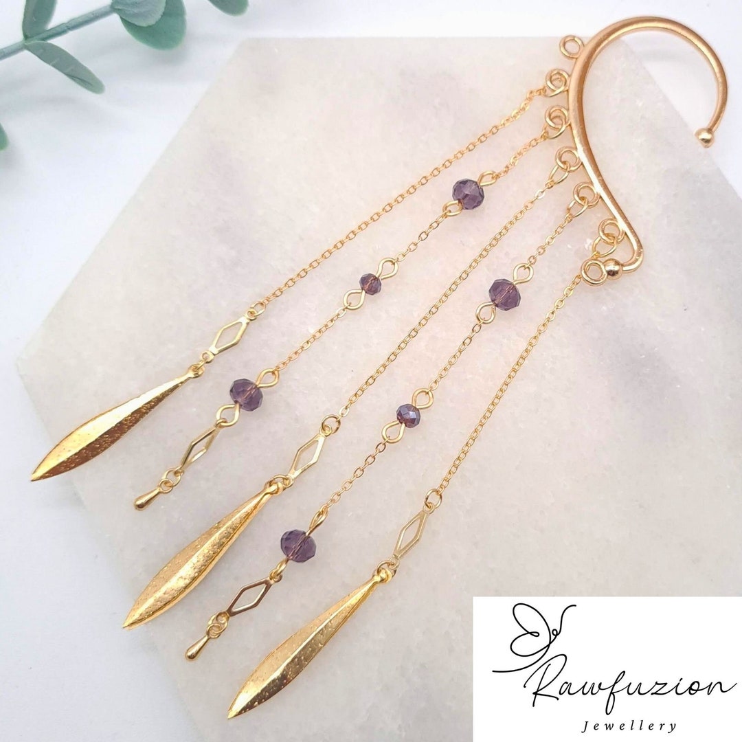 Ear Wrap Cuff, Gold No Piercing Earring, Crystal Jewellery Gold, Over ...