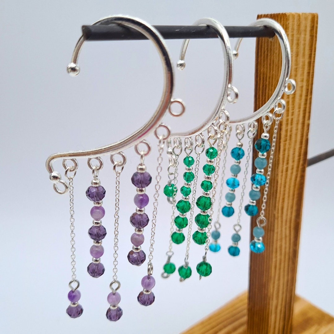Beaded Ear Cuff: Dangle Gemstone Ear Wrap, No Piercing Jewelry - Etsy
