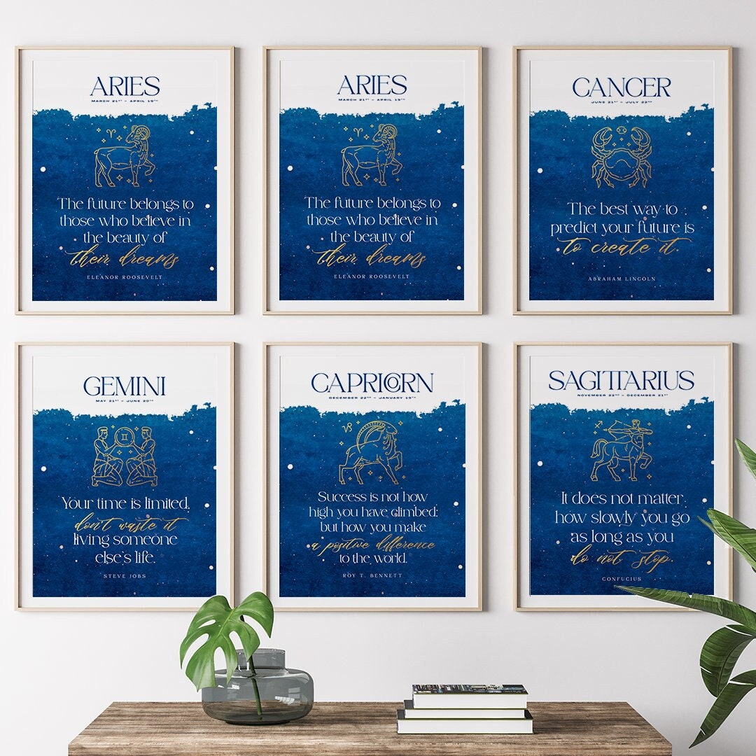 Bundle of All Zodiac Signs Posters With Quotes, Star Sign Wall Art ...