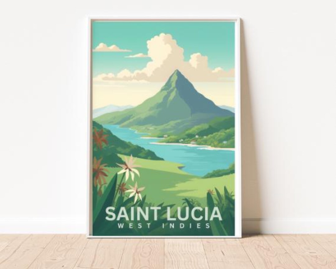 Minimalist St. Lucia Travel Poster Digital Download – Piton Mountain ...