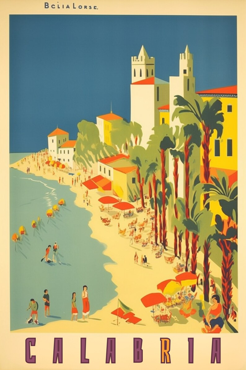Calabria Italy Vintage Travel Poster | Scenic Coastlines and Italian ...