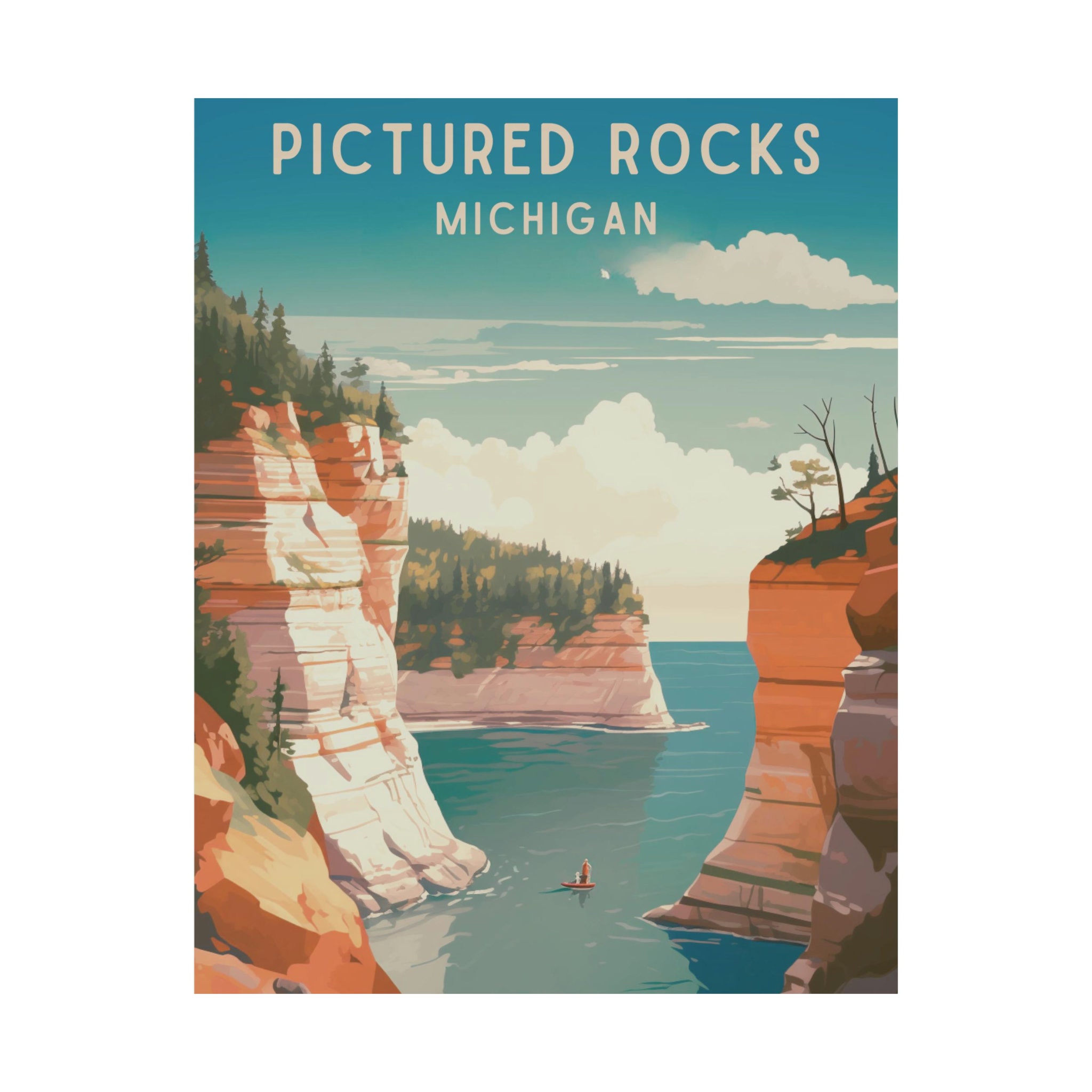 Pictured Rocks Michigan Printable Art, Minimalist Kayak Adventure ...