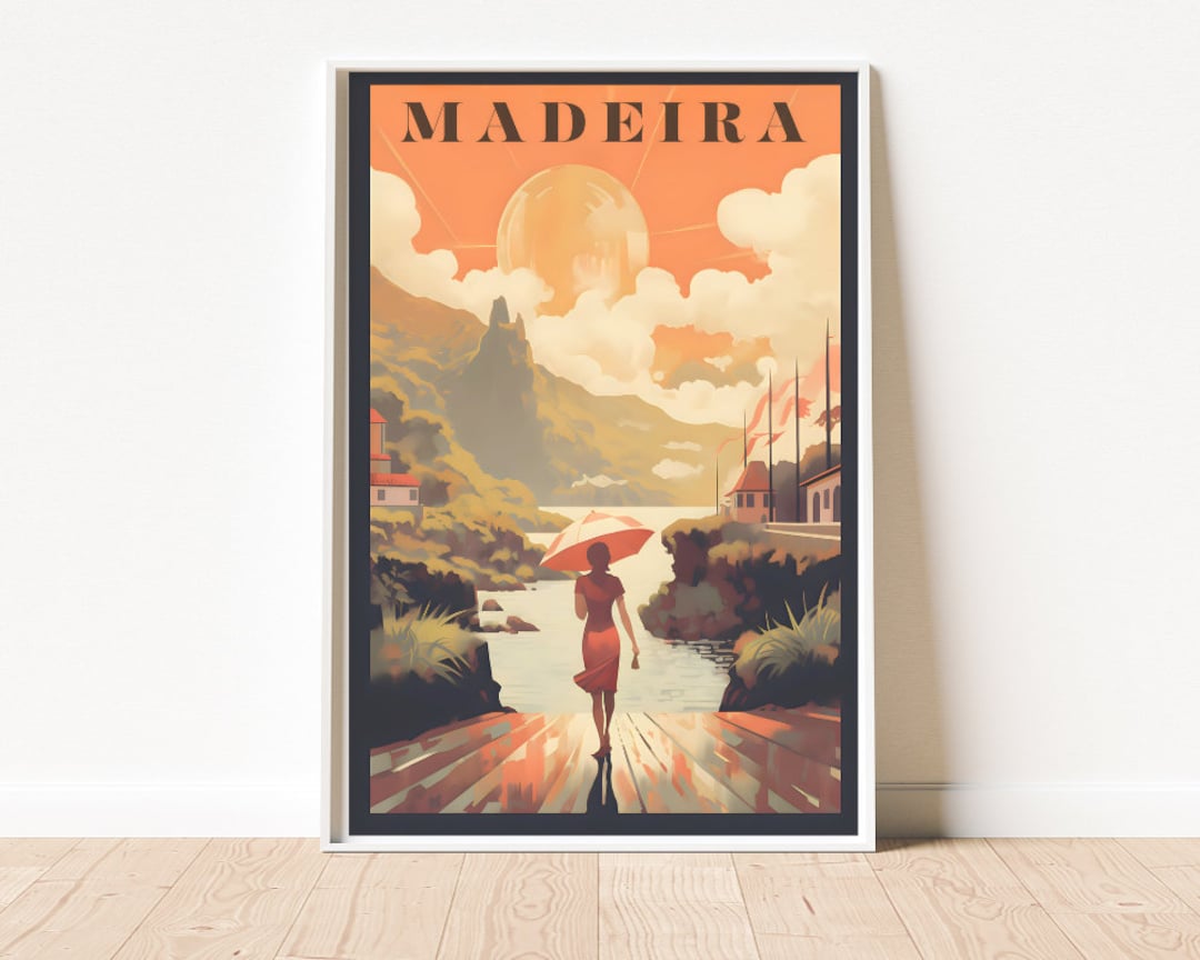 Madeira Portugal Vintage Travel Poster, Classic Island Scenery Wall Art ...