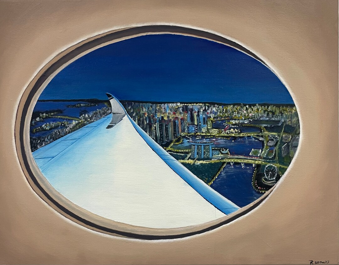 Oil Painting of a Gulfstream G700 Viewed From Inside the Cabin Flying ...