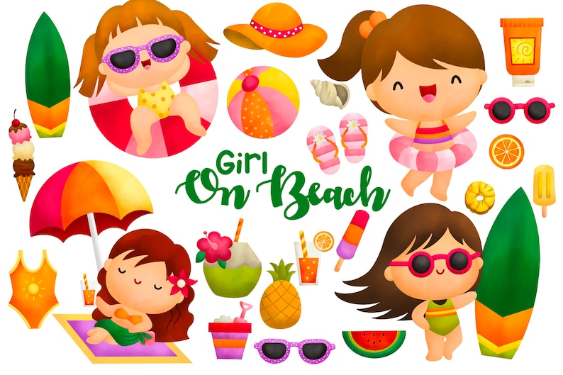 Beach Girl Clipart Cute Girl Clip Art Beach Clip Art - Etsy