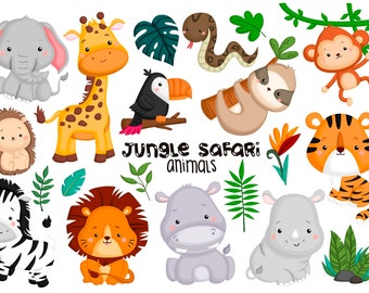 Safari Animals Clip Art Cute Animals jungle Clipart Africa - Etsy