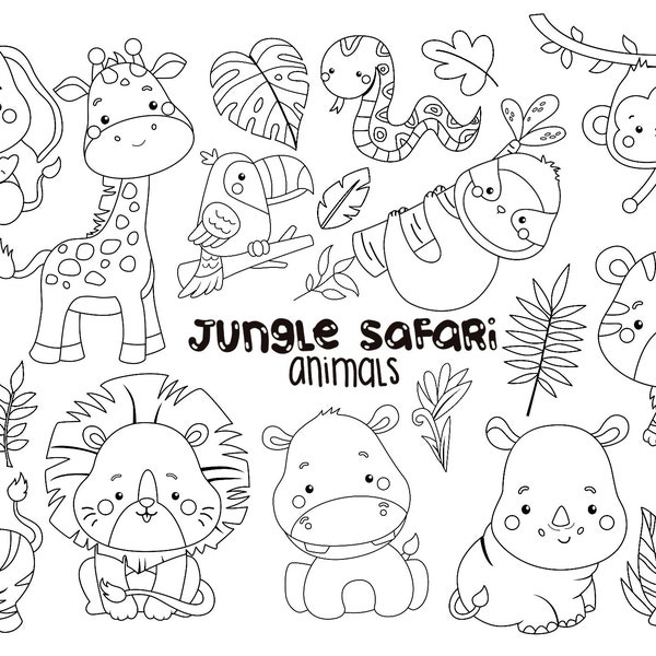 Black and White Jungle Animal Clipart - Etsy