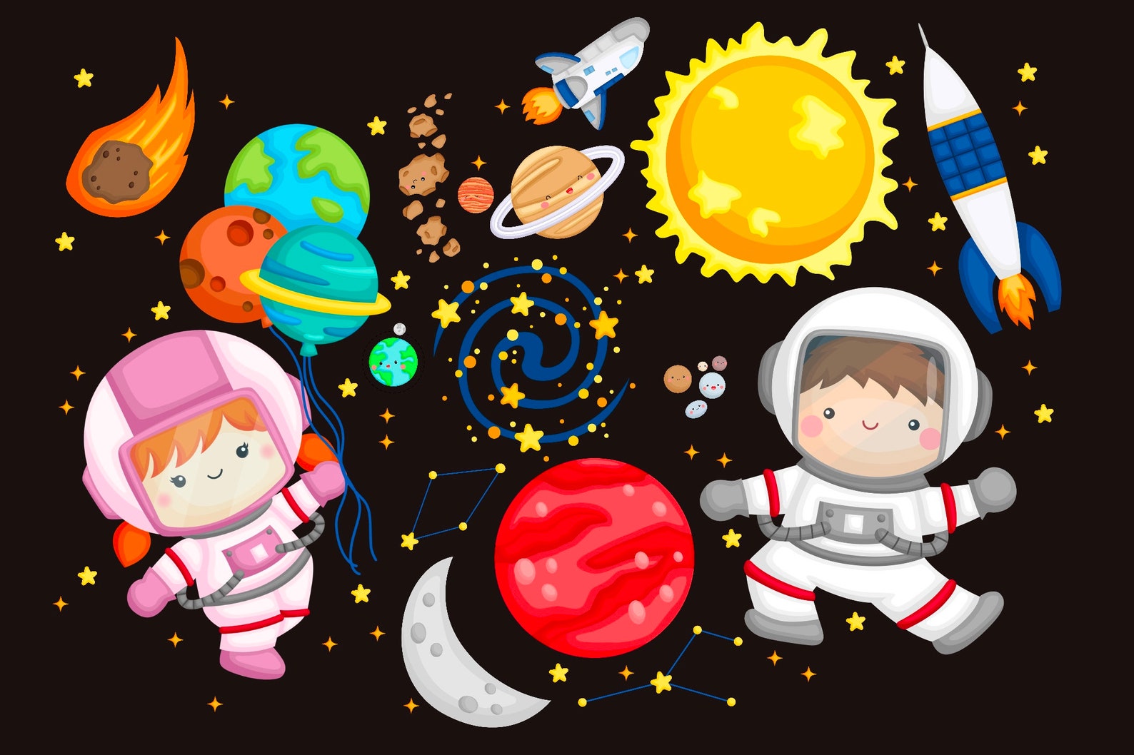 Kids and Space Clipart Solar System Clip Art Space Clip - Etsy