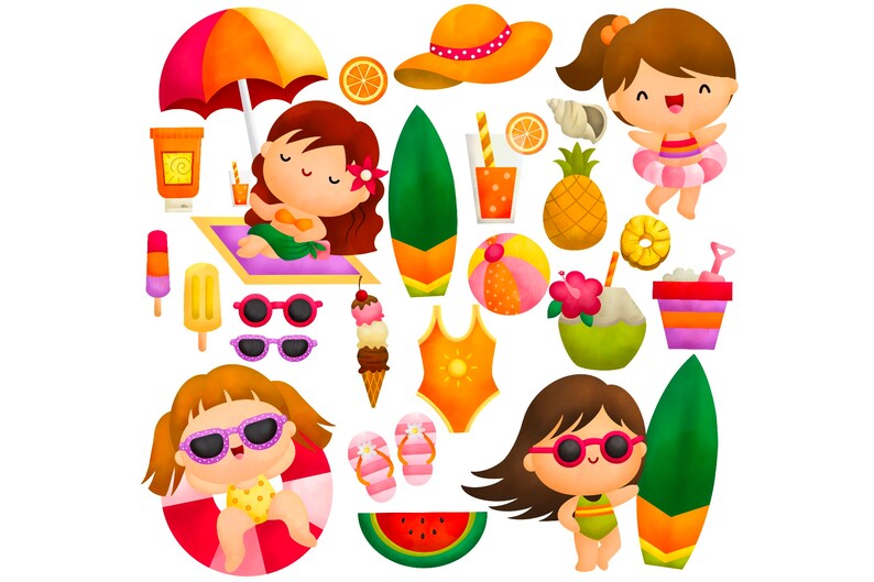 Beach Girl Clipart Cute Girl Clip Art Beach Clip Art - Etsy