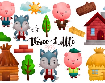 Three Little Pigs Clipart Fables and Fairy Tales Clipart - Etsy