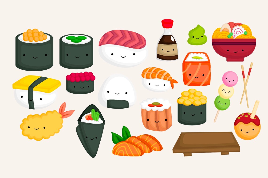 Sushi Clipart Cute Foods Clip Art Kawaii Clip Art Fish Clip Art Rice ...