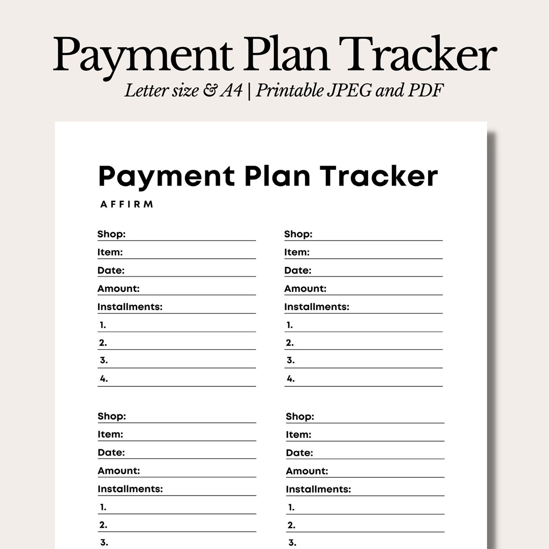 Affirm Afterpay & Paypal Tracker Printable and Fillable PDF - Etsy