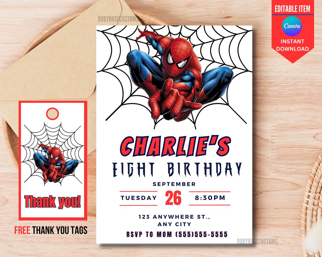 Spider Man Invitation, Spider Man Birthday Invitation, Printable Super ...