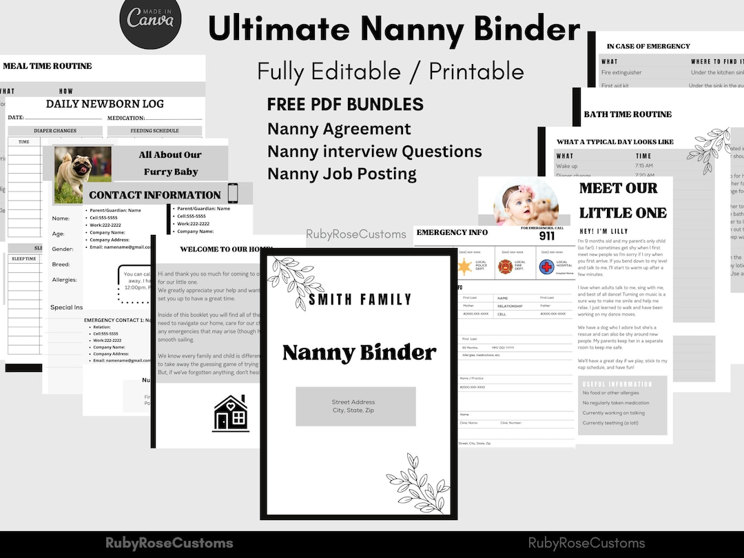 Editable Nanny Binder/ Nanny Notes/ Nanny Agreement/ Nanny Interview ...